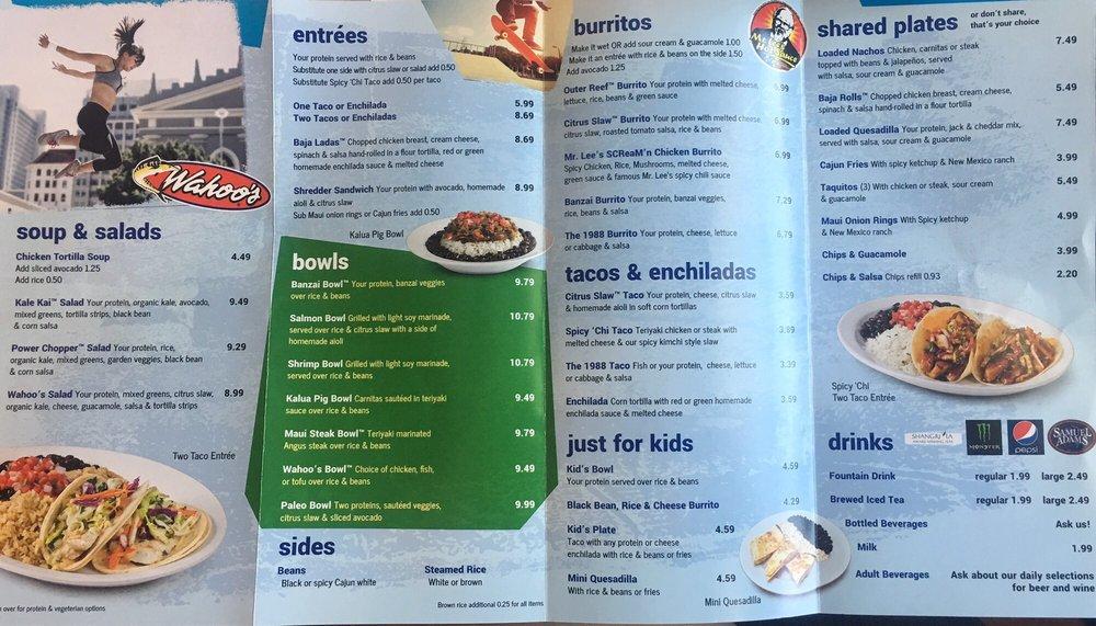 Menu at Wahoo's Fish Taco restaurant, Norco