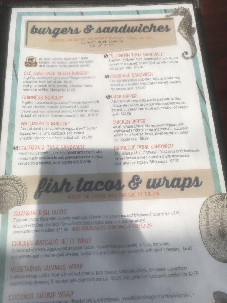 Menu at Waterman's Surfside Grille pub & bar, Virginia Beach