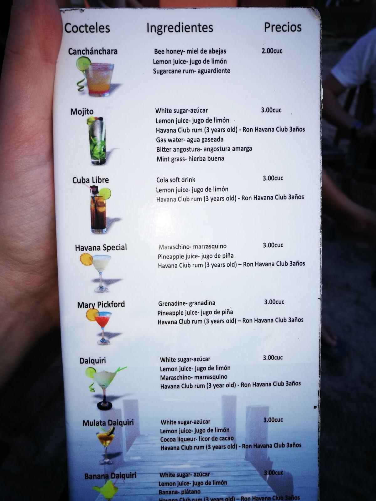 Menu at Bar La Terraza, Playa Larga