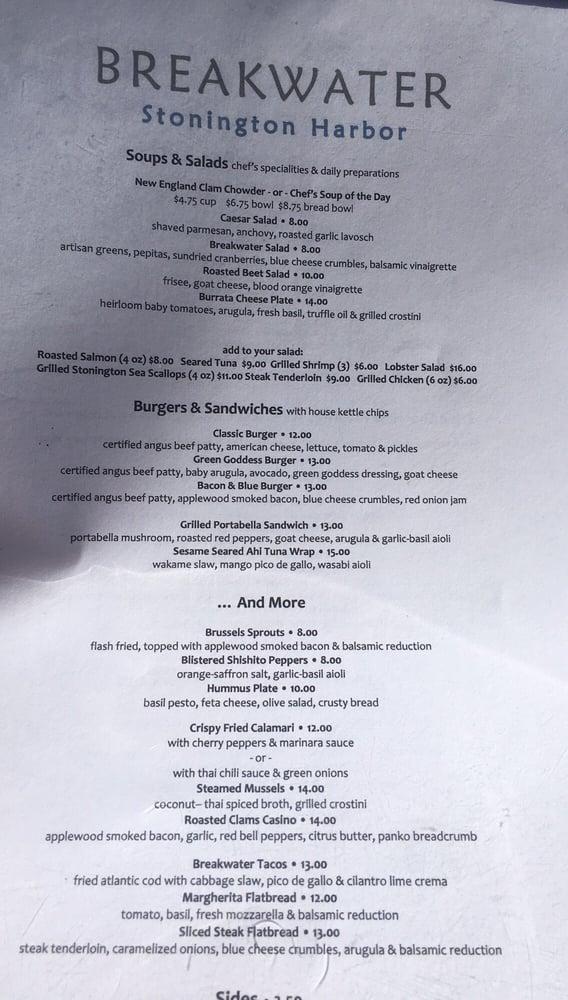 Menu at BREAKWATER pub & bar, Stonington
