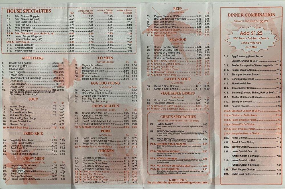 Menu at China Moon restaurant, Montgomery, 635 W Fairview Ave #1507