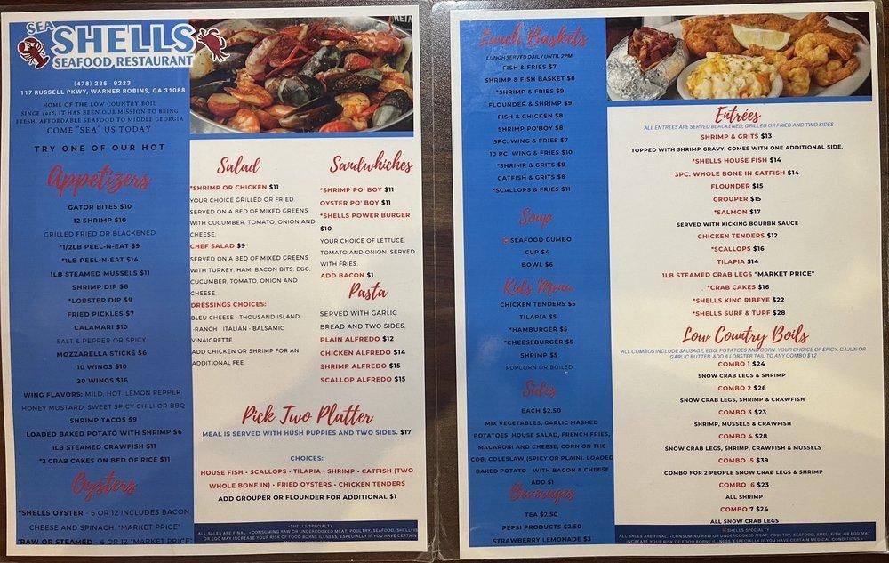 Menu at Sea Shells Seafood Restaurant, Warner Robins
