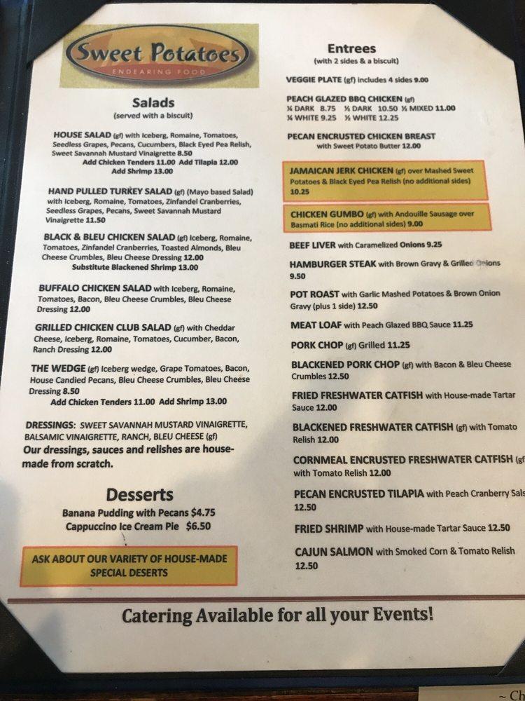 Menu at Sweet Potatoes Kitchen restaurant, Savannah