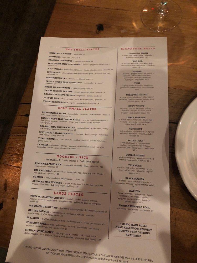 Menu at Teak restaurant, Red Bank