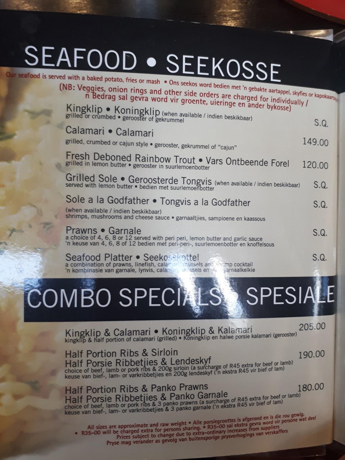 Menu at The Godfather Restaurant, Midrand, Shopping on Ridgeway