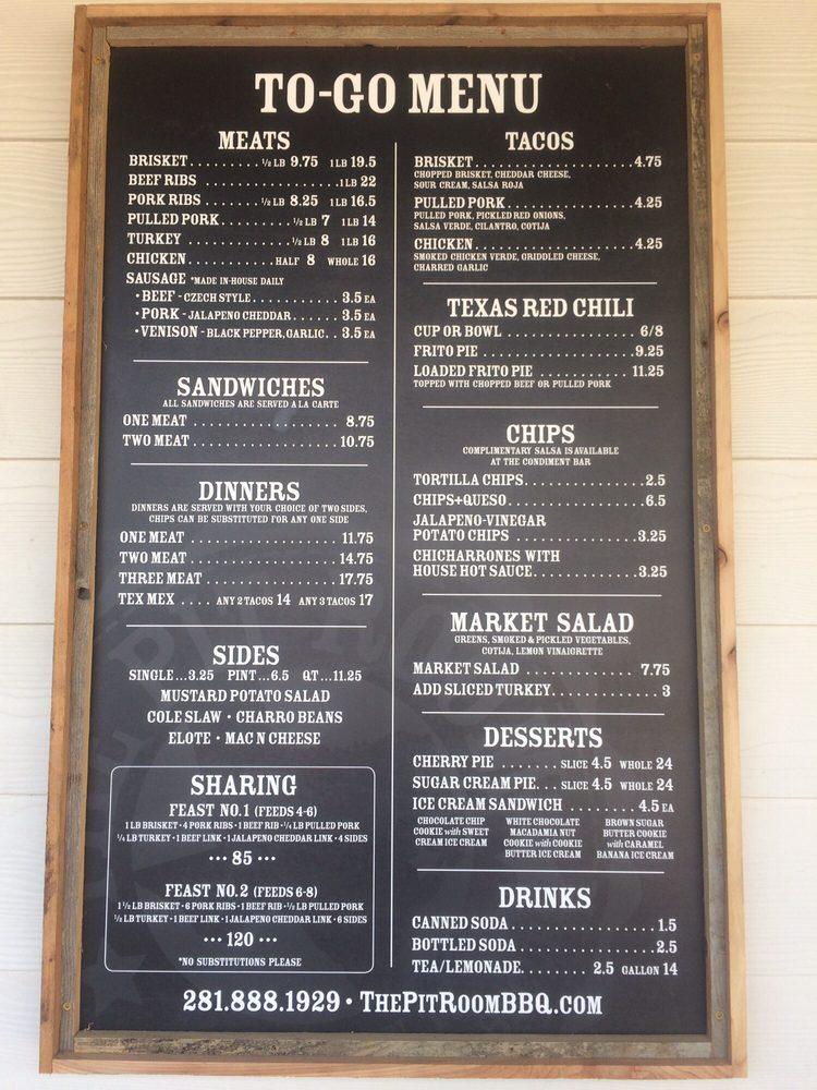 Menu at The Pit Room BBQ, Houston