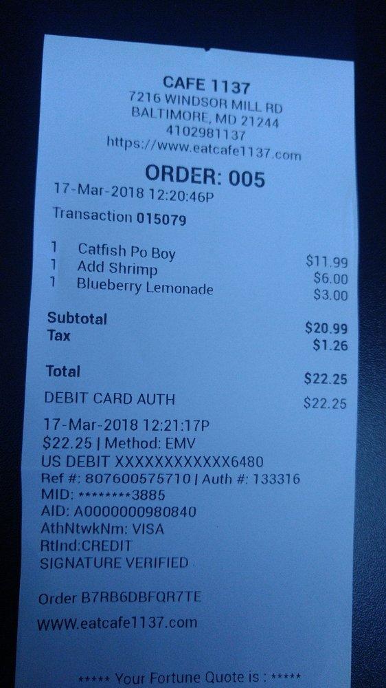 Menu at 1137 Seafood restaurant, Milford Mill, Windsor Mill Rd B