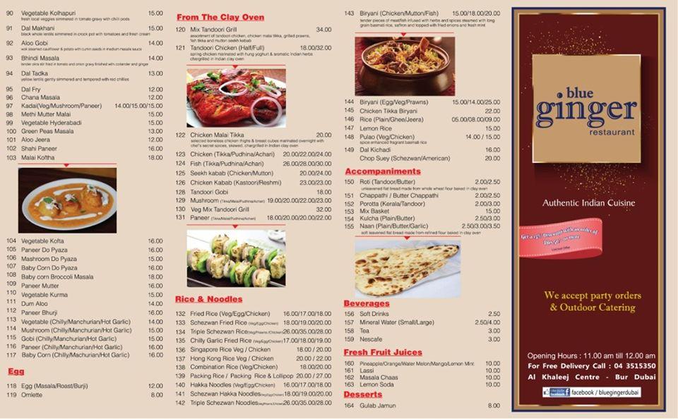 Menu at Blue Ginger Restaurant, Dubai