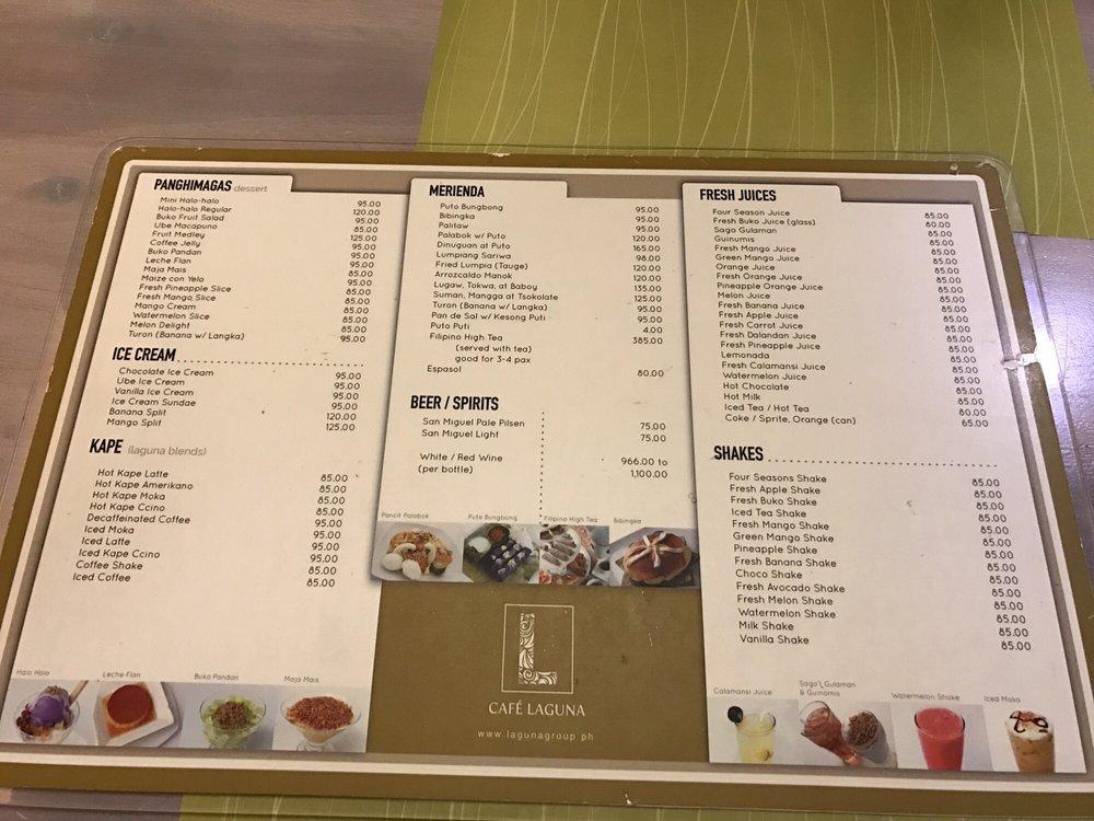 Menu at Café Laguna restaurant, Cebu City, SM City Cebu