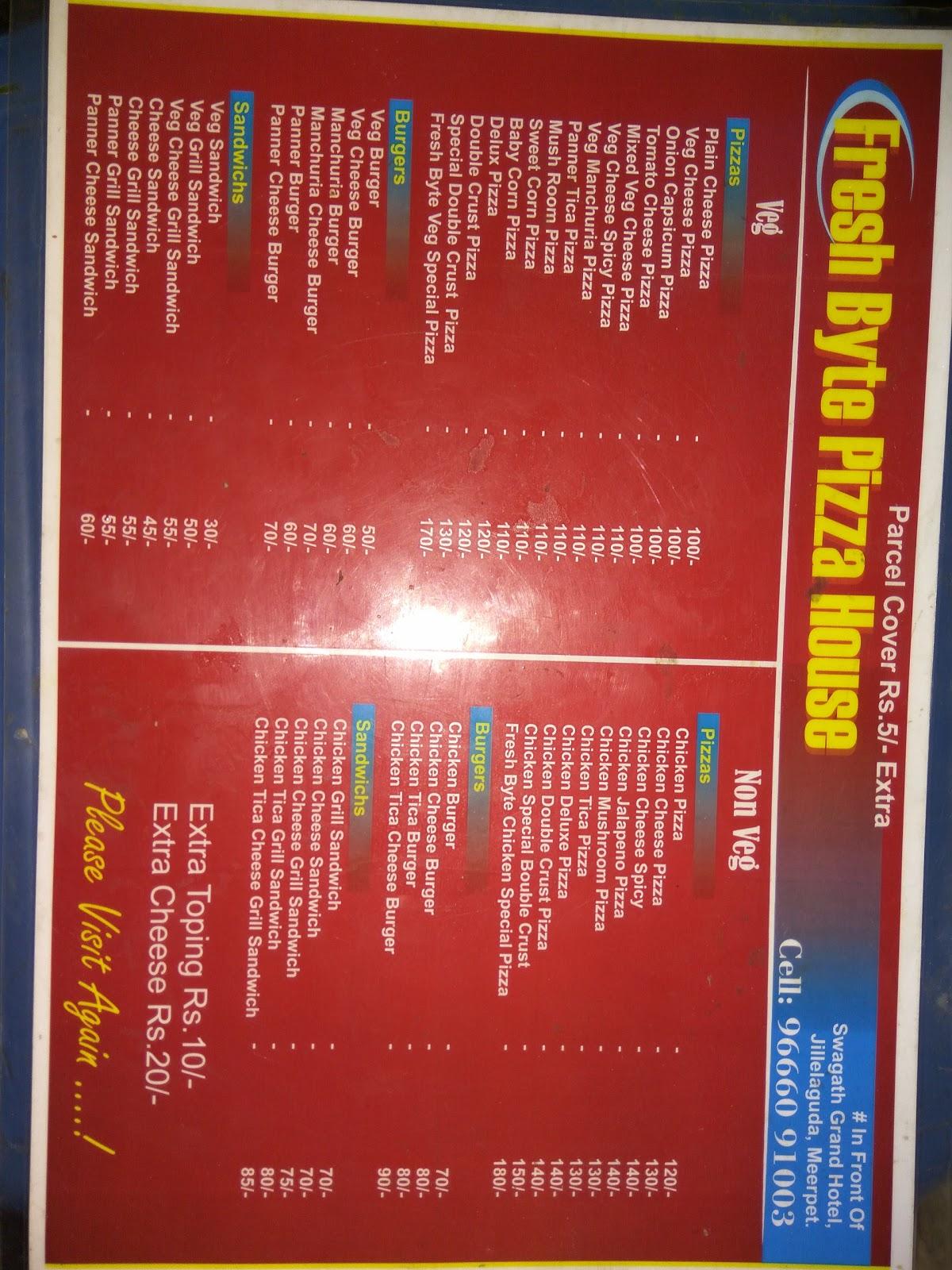 Menu at Fresh Byte Pizza House Jillelaguda, India
