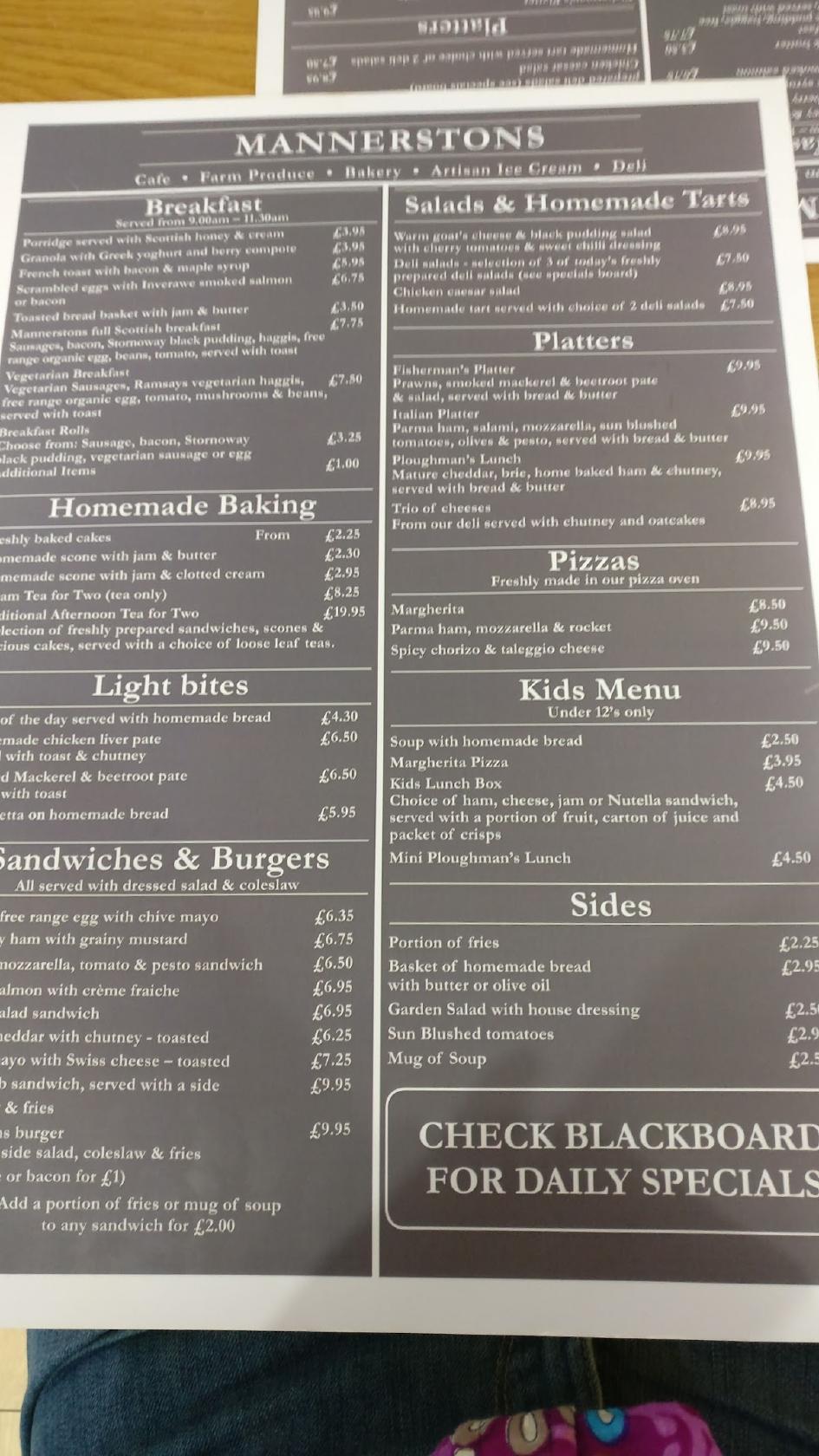 Menu at Mannerstons Cafe & Farm Shop, Linlithgow