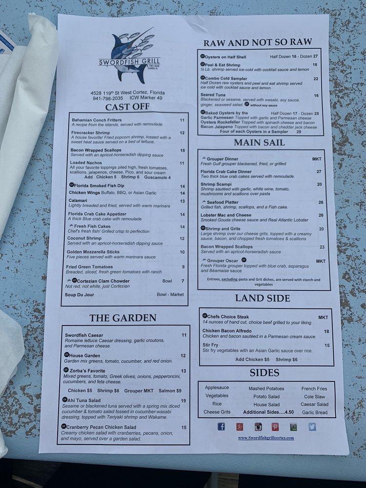 Menu at Flippin' Mullet Sports Bar, Cortez, 119th St W