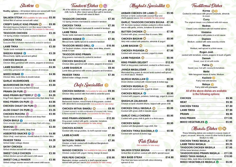 Menu at Mughal Dynasty restaurant, Raunds