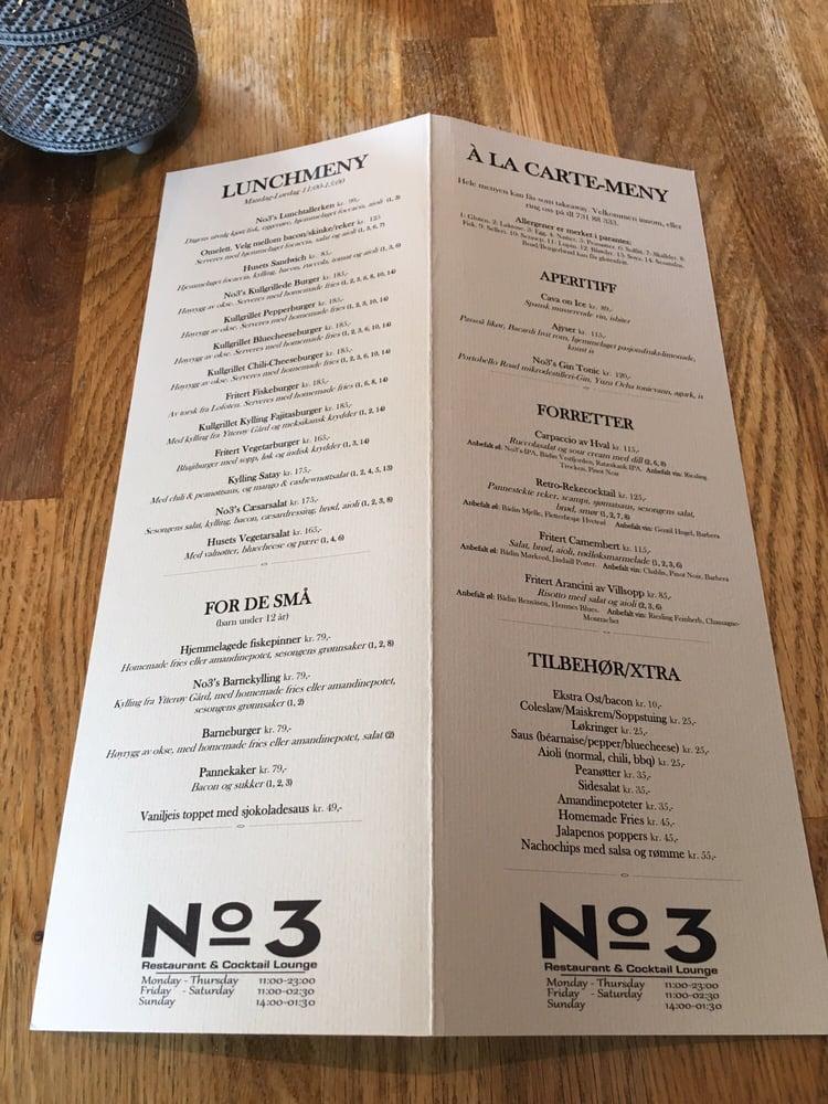 Menu at No3 restaurant, Mo i Rana