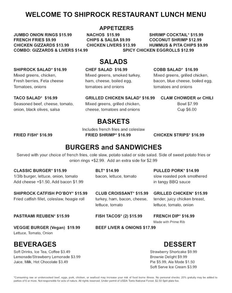 Menu at Shiprock Restaurant, Mesa, N Bush Hwy