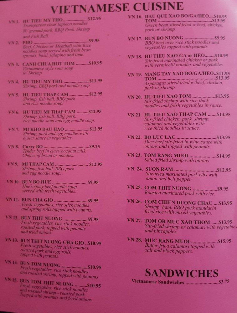 Carta de Vina Vietnamese Restaurant, Meridian