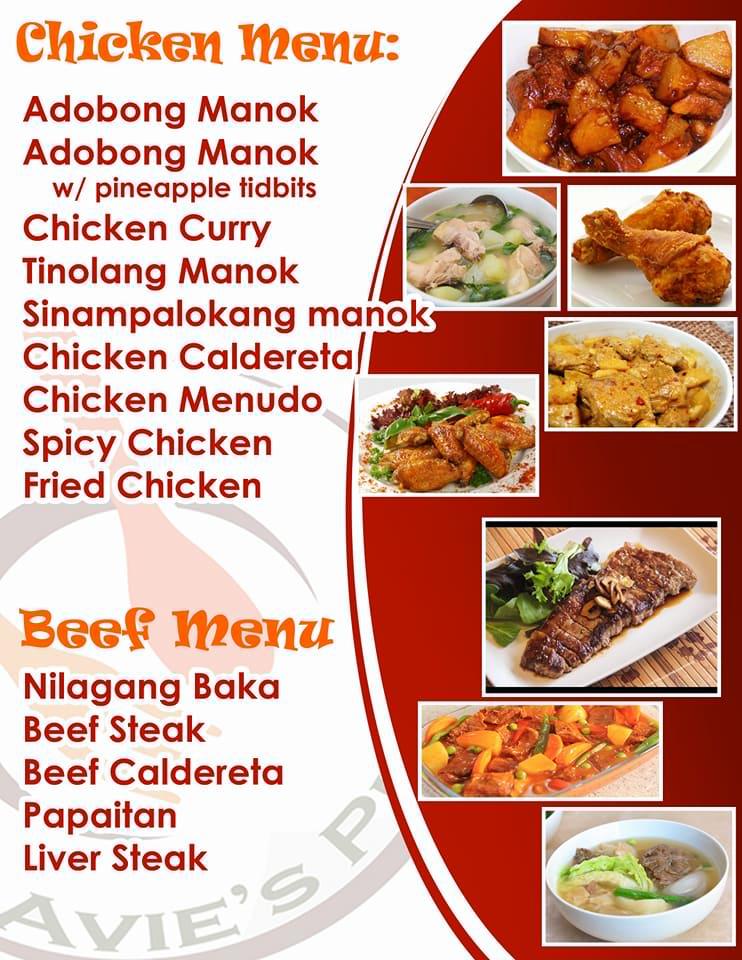 Menu at Avie's Place Carinderia restaurant, Philippines
