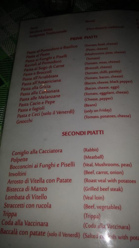 Menu at Da Tonino - Trattoria Bassetti restaurant, Rome