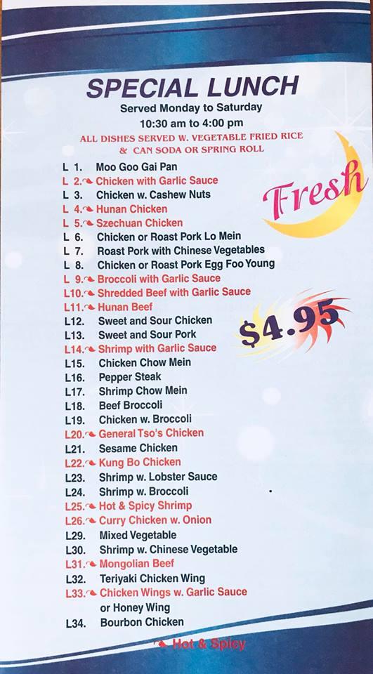 Menu at Eastern Moon fast food, Lake Park