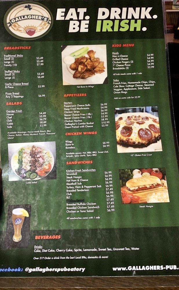 Menu at Gallagher's Pub & Eatery, Indianapolis