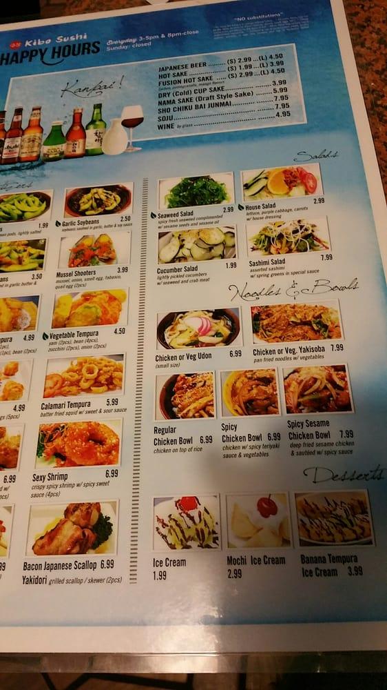 Menu at Kibo Sushi restaurant, Ventura