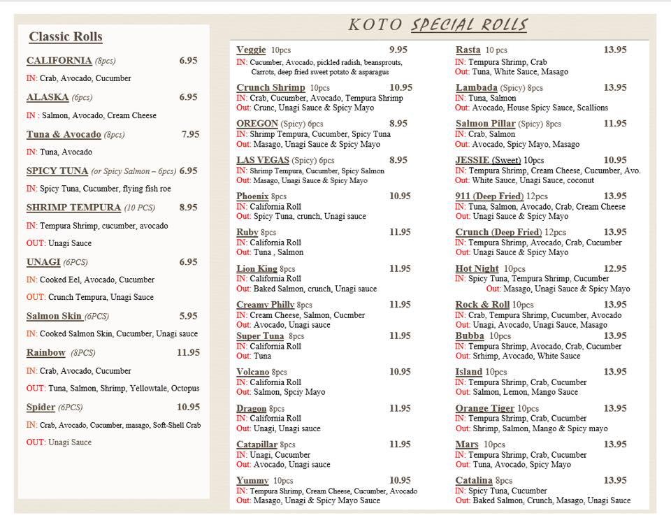 Menu at Koto Teriyaki & Sushi (Sequim, WA) restaurant, Sequim