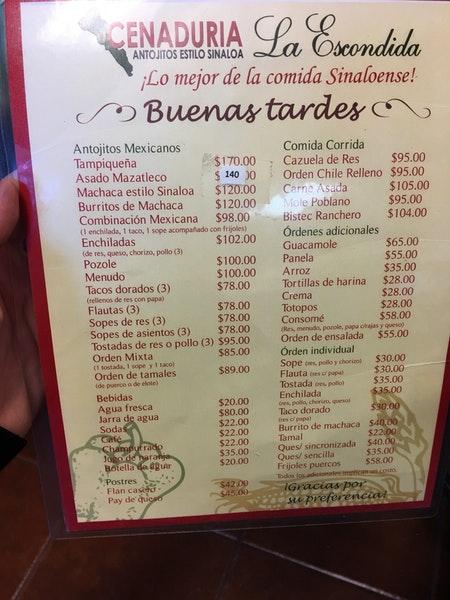 Menu at Cenaduria La Escondida restaurant, Tijuana, Blvd Agua Caliente ...