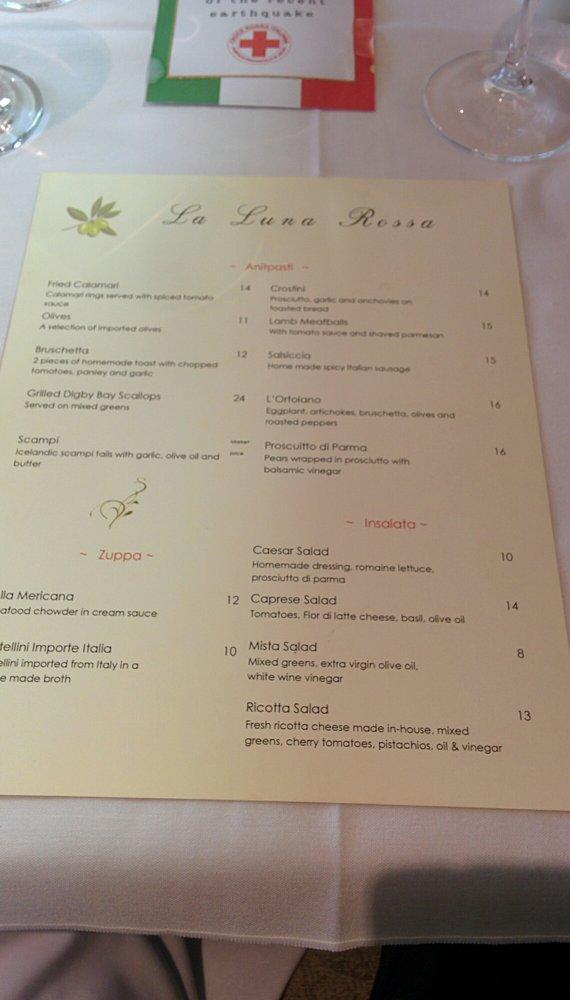 Menu at La Luna Rossa Ristorante restaurant, Calgary