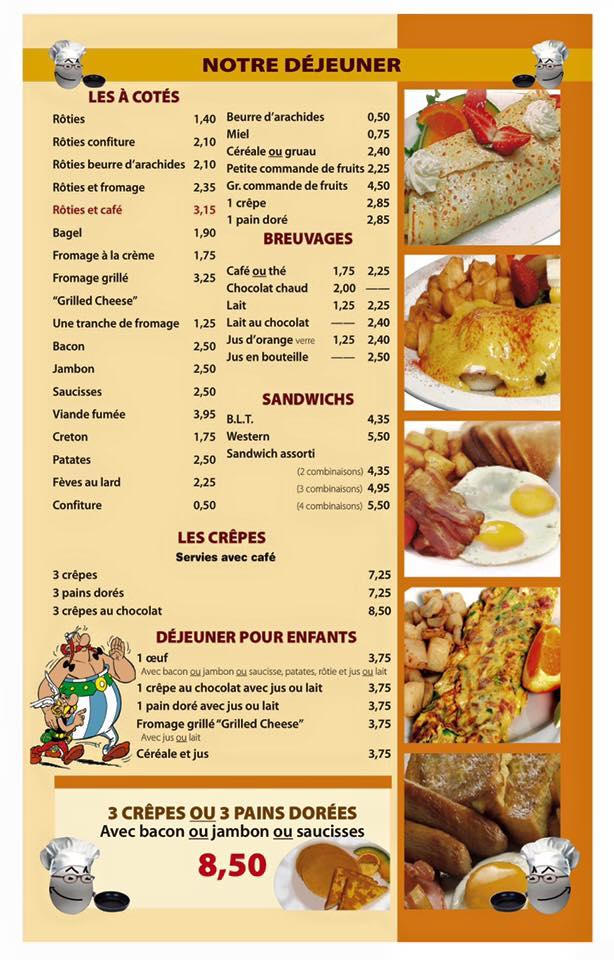 Menu au Restaurant Chez André, Longueuil