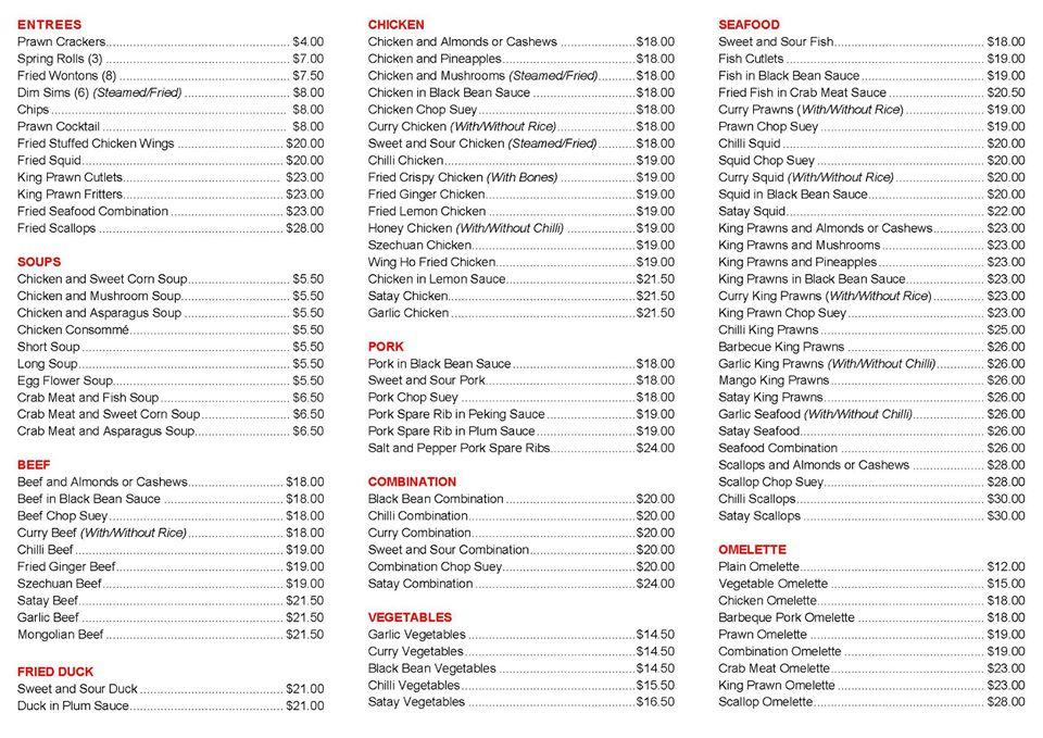 Menu at Wing Ho Chinese Restaurant, Rockingham