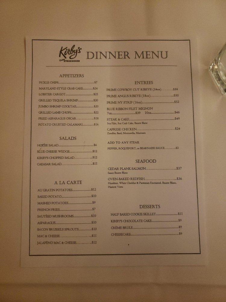 Menu at Kirby's Steakhouse, Southlake