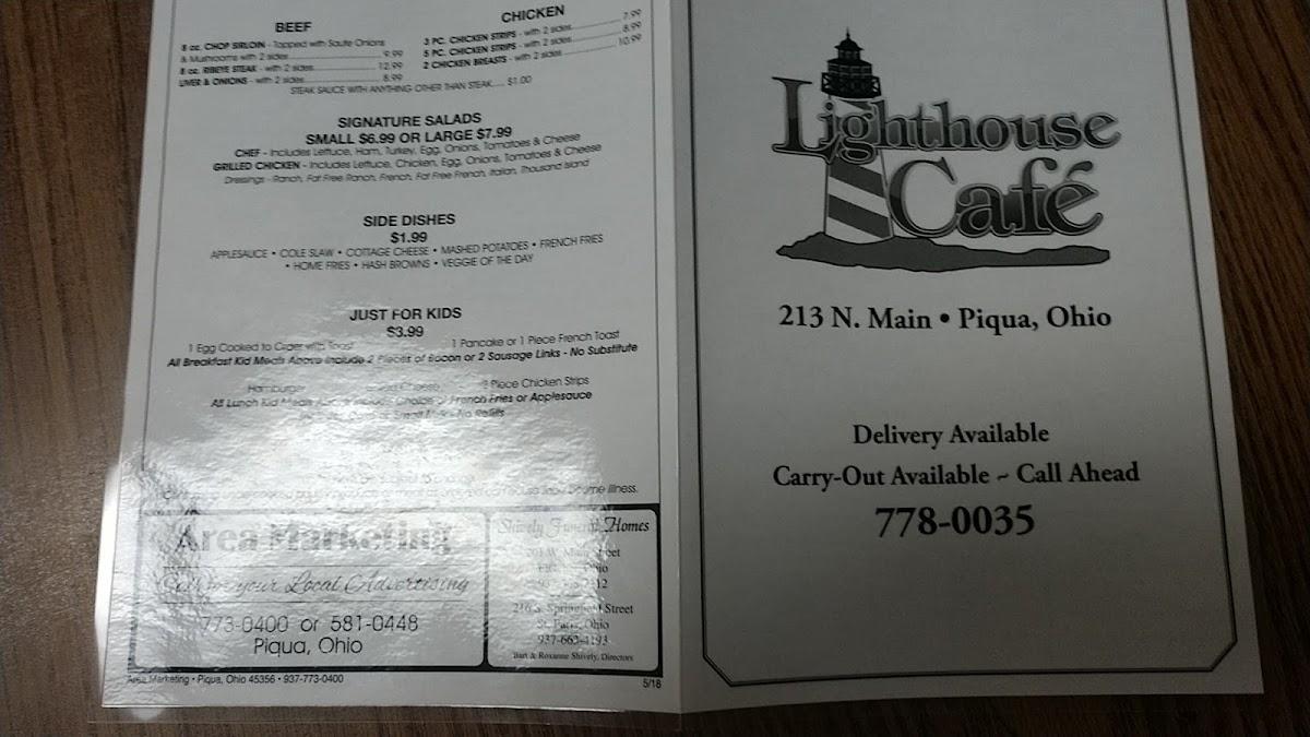 Menu at Lighthouse Cafe, Piqua