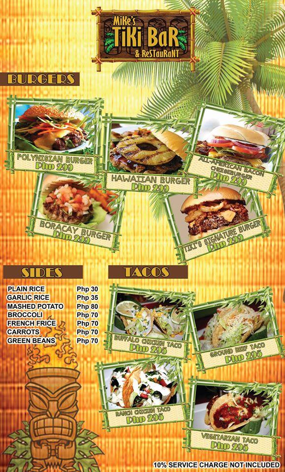 Menu at Mike's Tiki Bar & Restaurant, Malay
