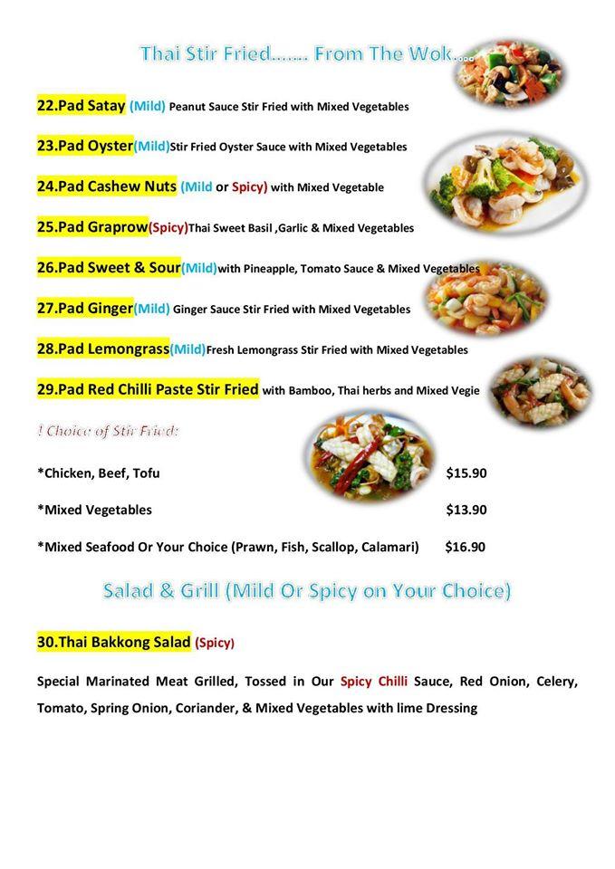 Menu at Mornington Thai restaurant, Mornington