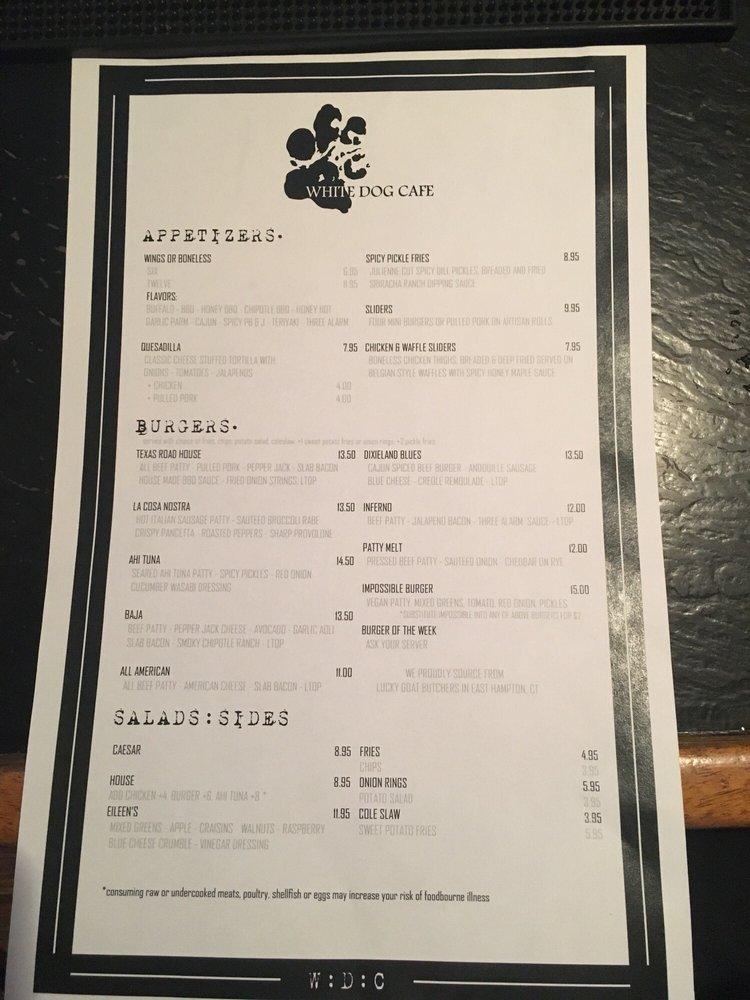 Menu at White Dog Cafe, Portland