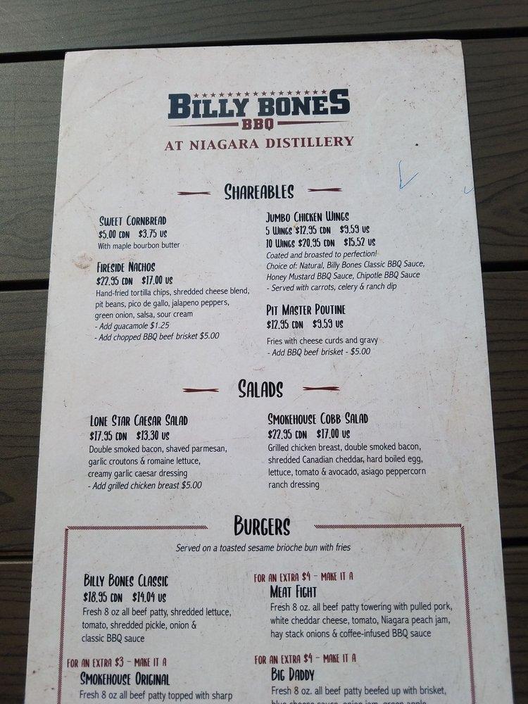 Menu at Niagara Distillery BBQ, Niagara Falls
