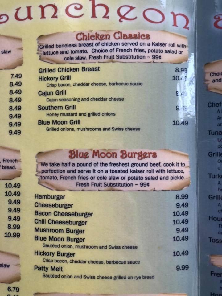 Menu at Blue Moon Diner restaurant, Palm Beach Gardens