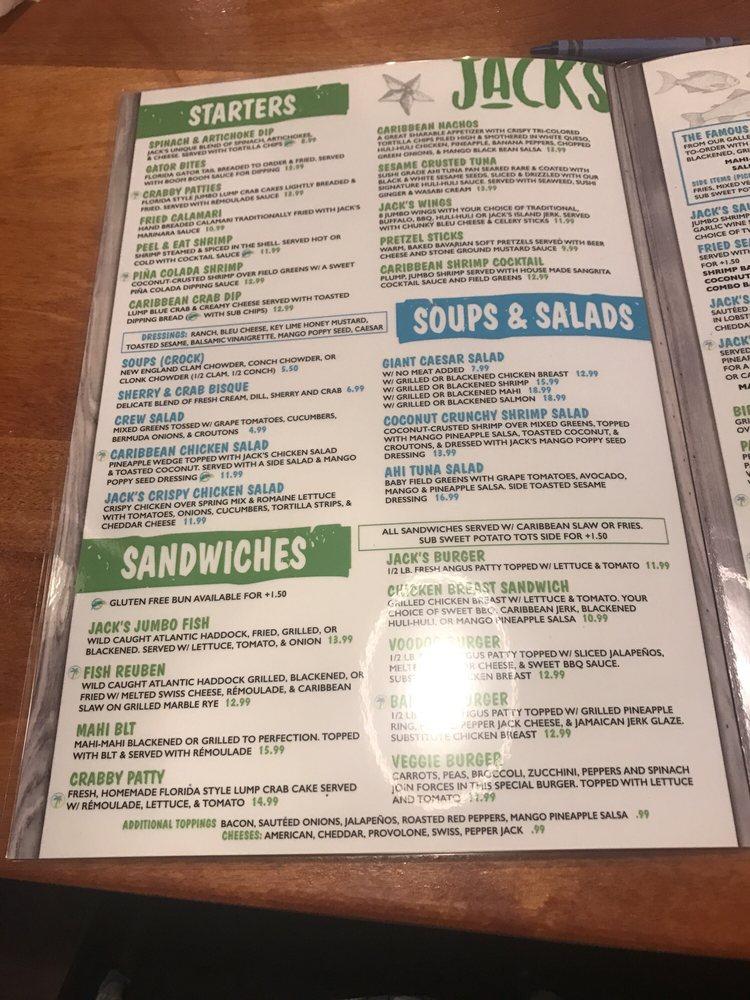 Menu at Caribbean Jack's pub & bar, Daytona Beach