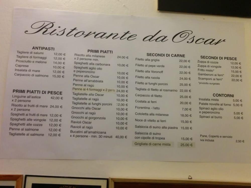 Menu da Da Oscar pub & bar, Milano, Via Lazzaro Palazzi