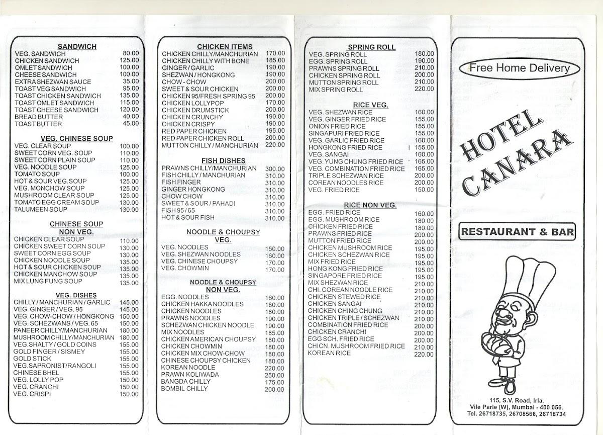 Menu at Hotel Canara Hari Vilas Bar, Mumbai