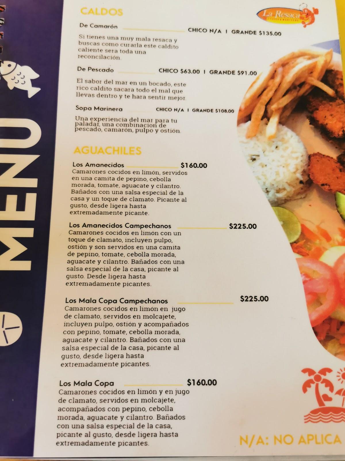 Menu at La Resaca Mariscos restaurant, Ciudad Juarez
