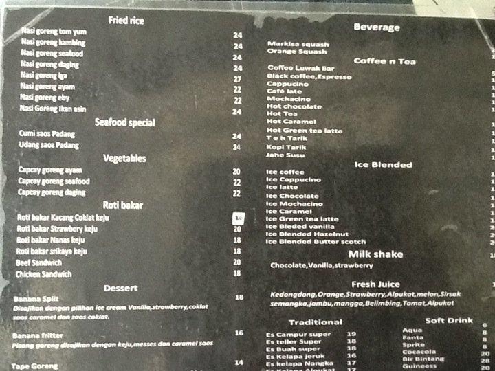 Menu at Lee Kopitiam, Jakarta, Jalan Danau Indah Raya