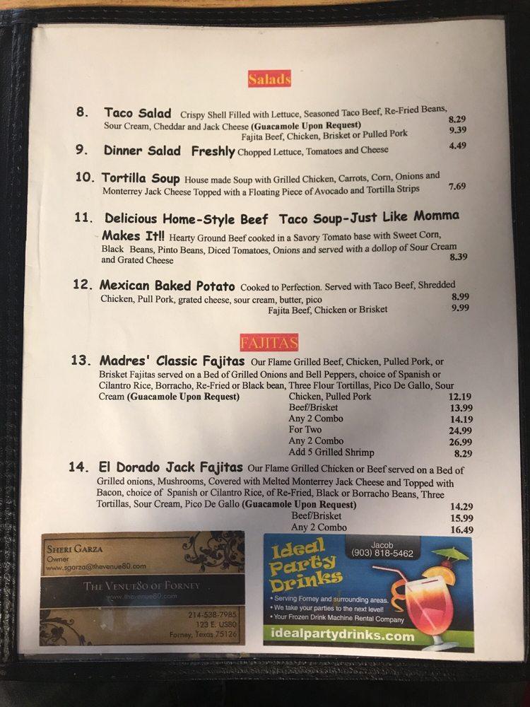 Menu at Madres Cocina restaurant, Forney