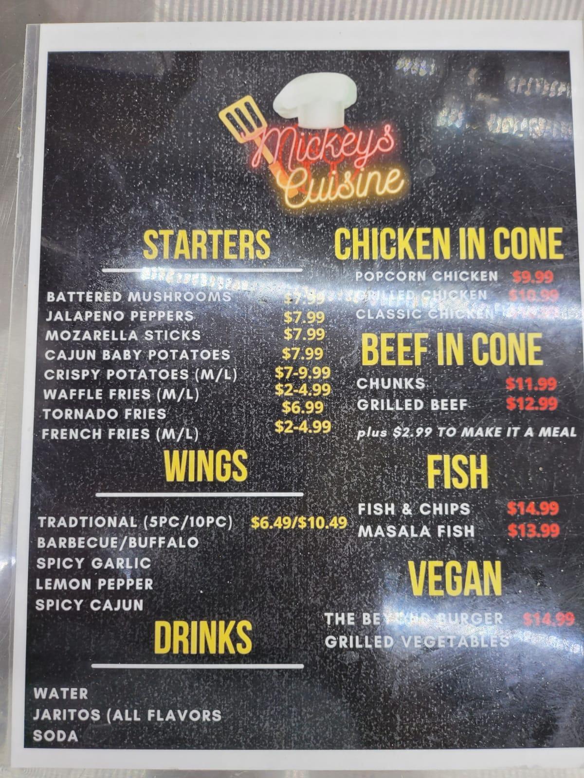 Menu at Mickey's Cuisine (Food Truck) restaurant, Houston