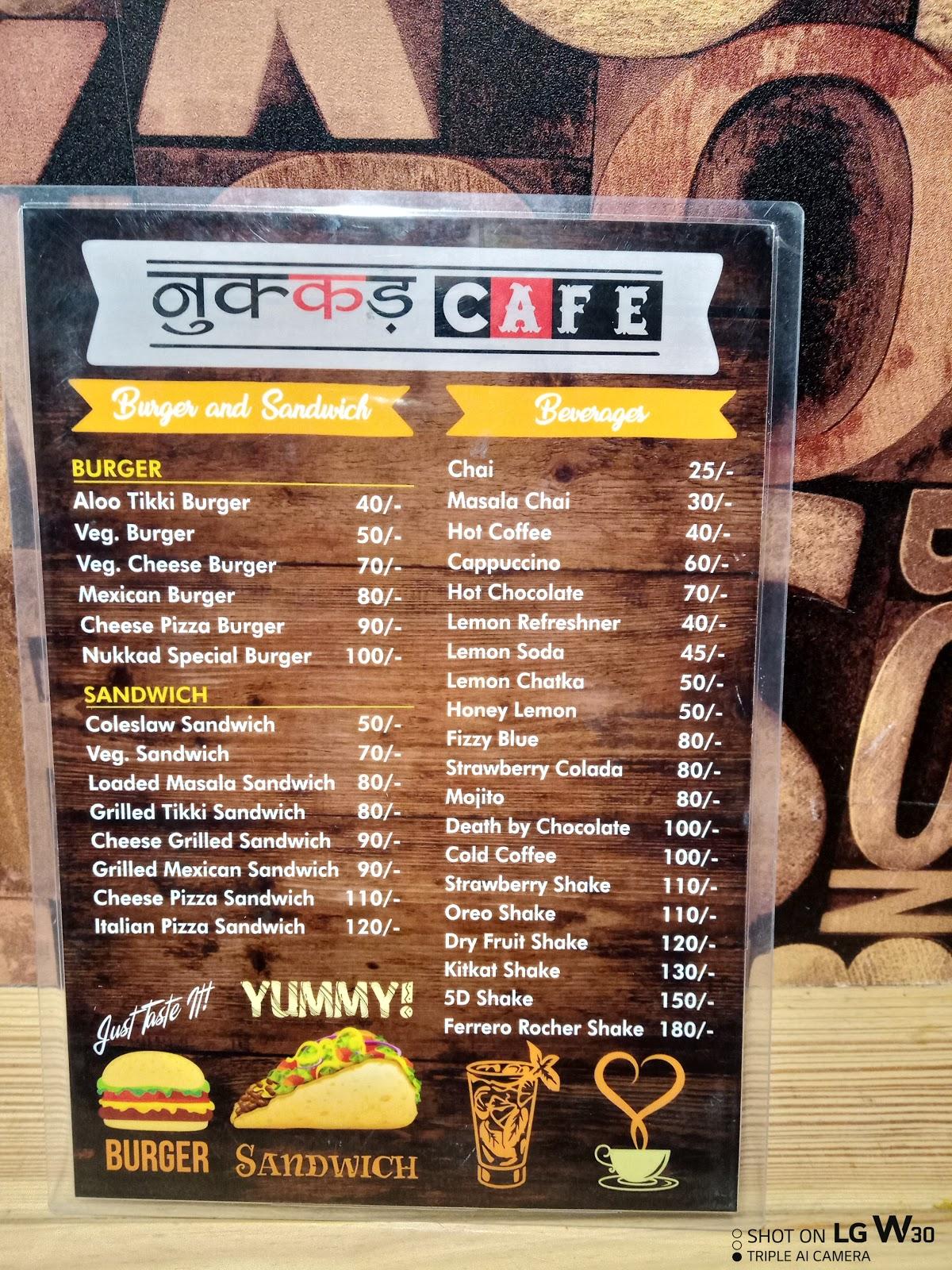 Menu at Nukkad Cafe, Barabanki