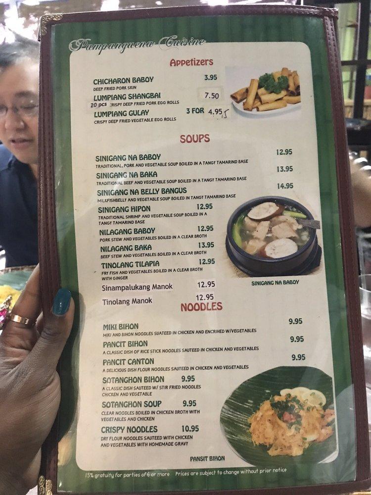 Menu at Pampanguena Cuisine restaurant, San Francisco
