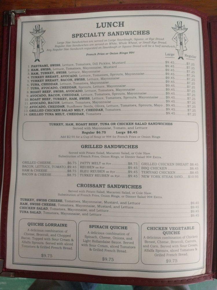 Menu at Snooty Fox restaurant, Laguna Hills