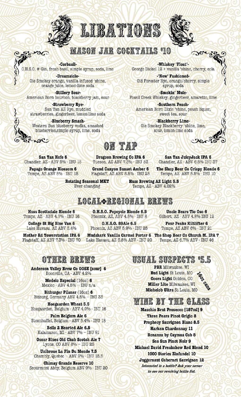 Menu at The Stillery pub & bar, Chandler, 130 S Arizona Ave