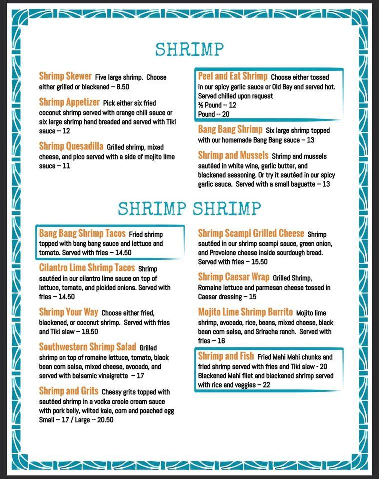 Menu at Tiki West Raw Bar and Grill, Tavares