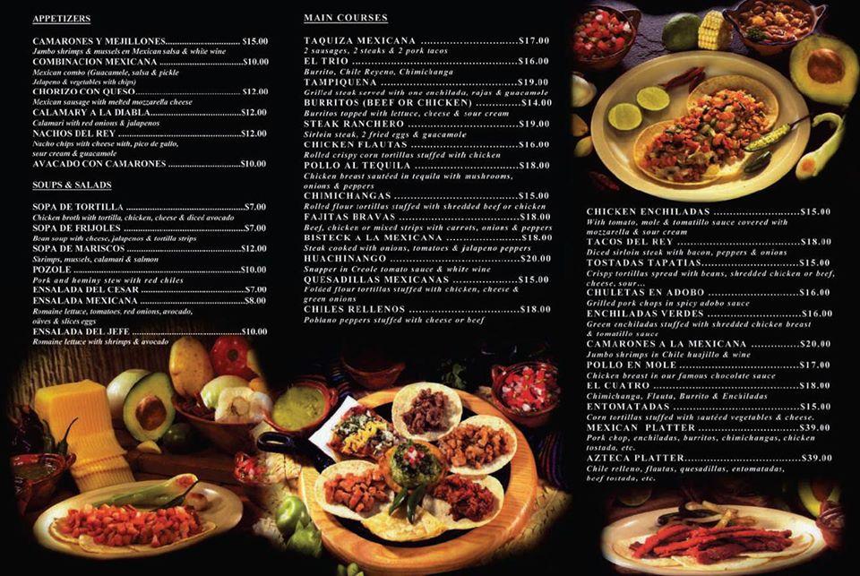Menu at Los Mariachis restaurant, Calgary